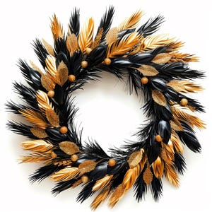 20 Autumn Fall Wreath Clipart Black and Gold Wreath Digital Download ...