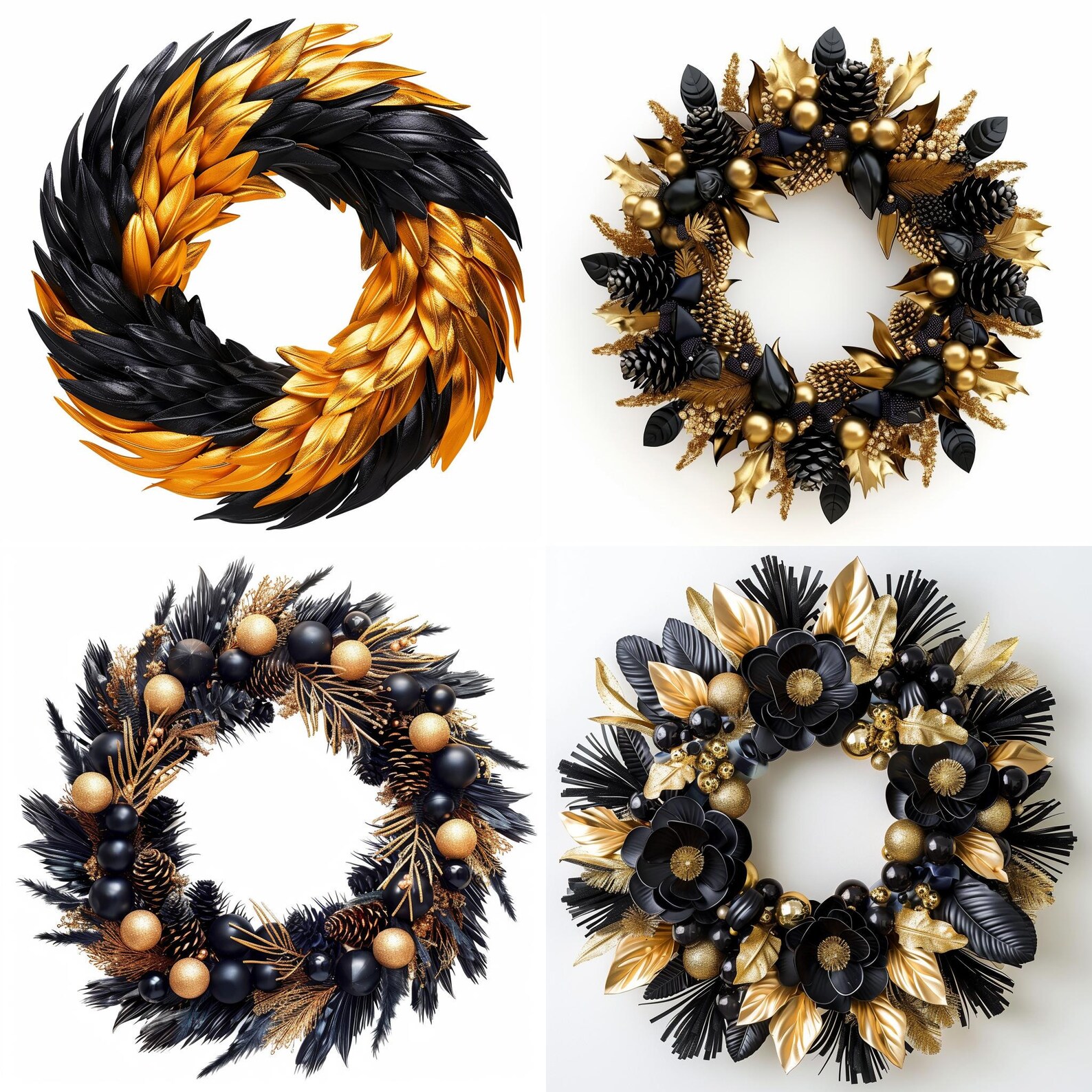 20 Autumn Fall Wreath Clipart Black and Gold Wreath Digital Download ...