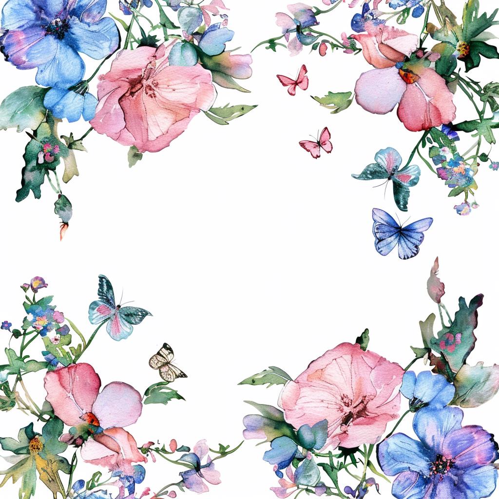 24 Watercolor Floral Corner Clipart, Butterfly Garden Digital ...
