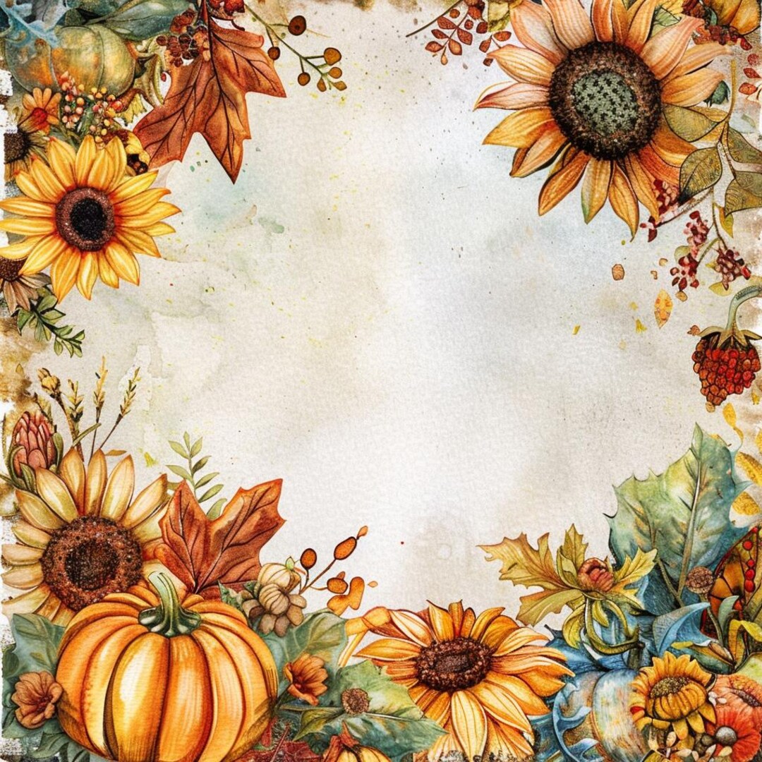 24 Fall Sunflower Pumpkin Clipart, Autumn Floral Digital Download ...