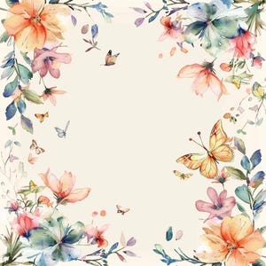 24 Watercolor Floral Corner Clipart, Butterfly Garden Digital ...