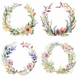 24 Floral Wreath Clipart, Watercolor Flower Border, Rustic Wedding ...