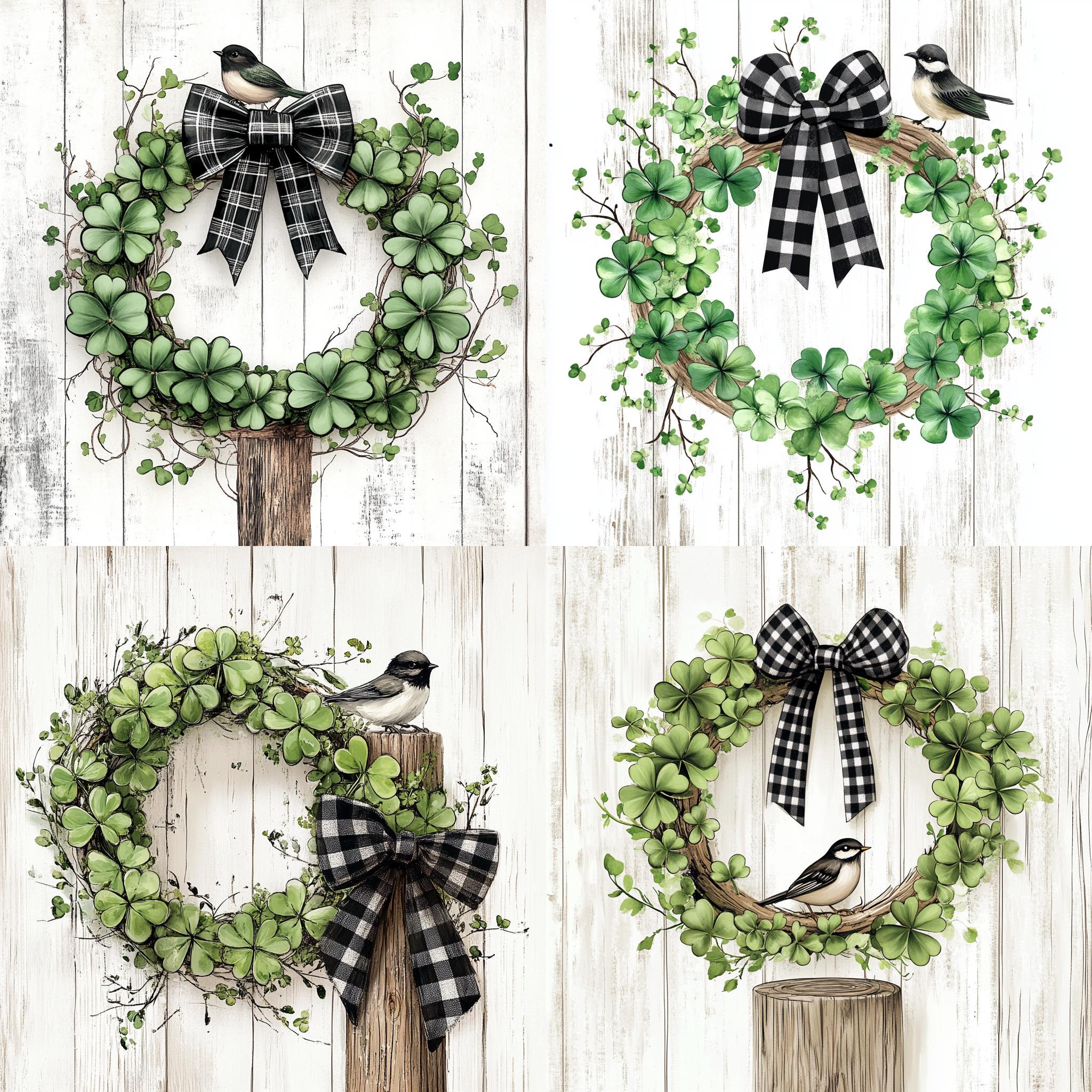 24 Rustic Shamrock Wreath Clipart With Bird and Bow, St Patrick's Day ...