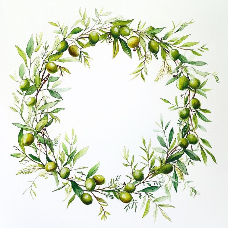 24 Olive Wreath Clipart, Greenery Wreath Digital Download, Botanical ...