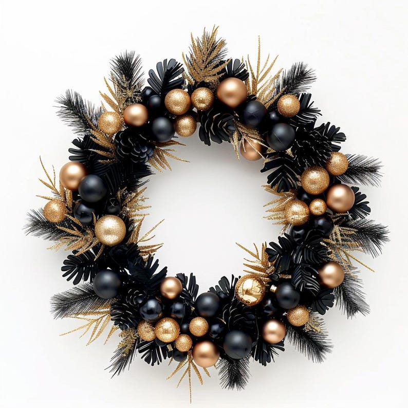 20 Autumn Fall Wreath Clipart Black and Gold Wreath Digital Download ...