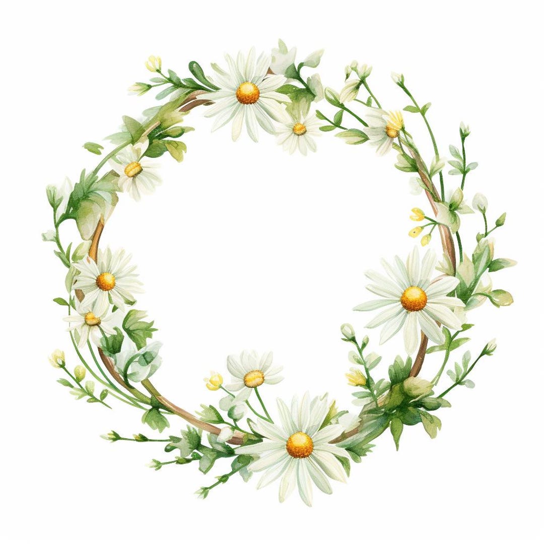 24 Floral Daisy Wreath Clipart, Spring Flower Circle Design, Instant ...