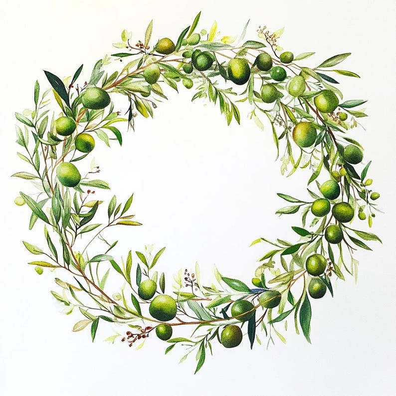 24 Olive Wreath Clipart, Greenery Wreath Digital Download, Botanical ...