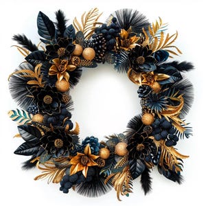 20 Autumn Fall Wreath Clipart Black and Gold Wreath Digital Download ...