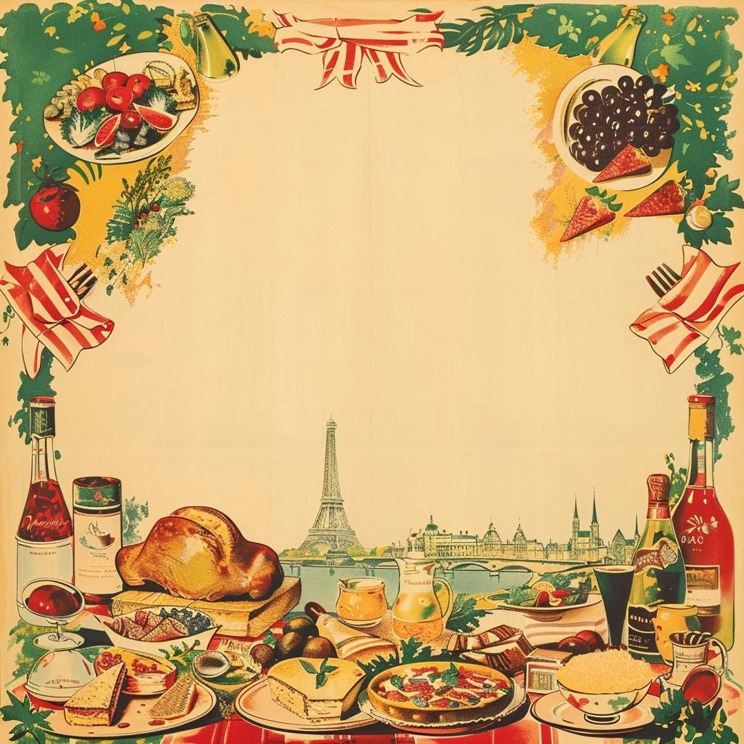 24 Vintage Parisian Food Clipart, Eiffel Tower French Cuisine Graphics ...