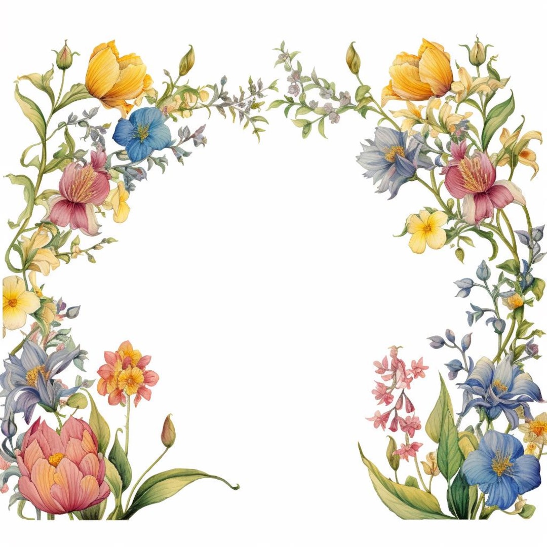 68 Beautiful Floral Clipart, Botanical Frame Clipart, Flower Border ...