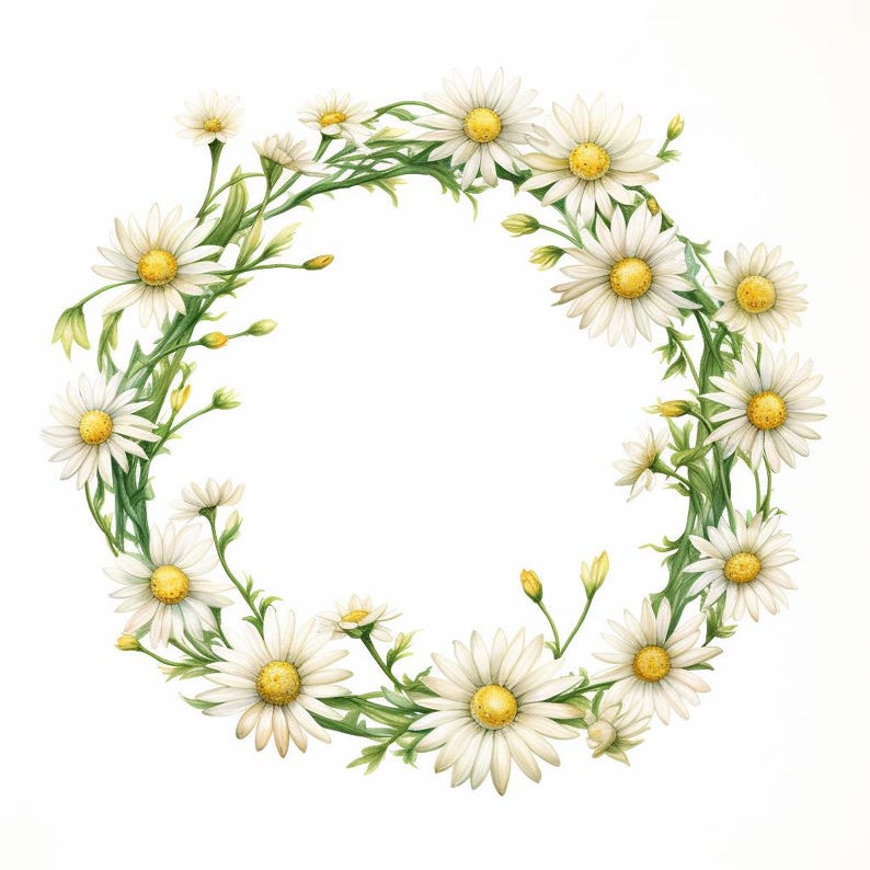 24 Floral Daisy Wreath Clipart, Spring Flower Circle Design, Instant ...