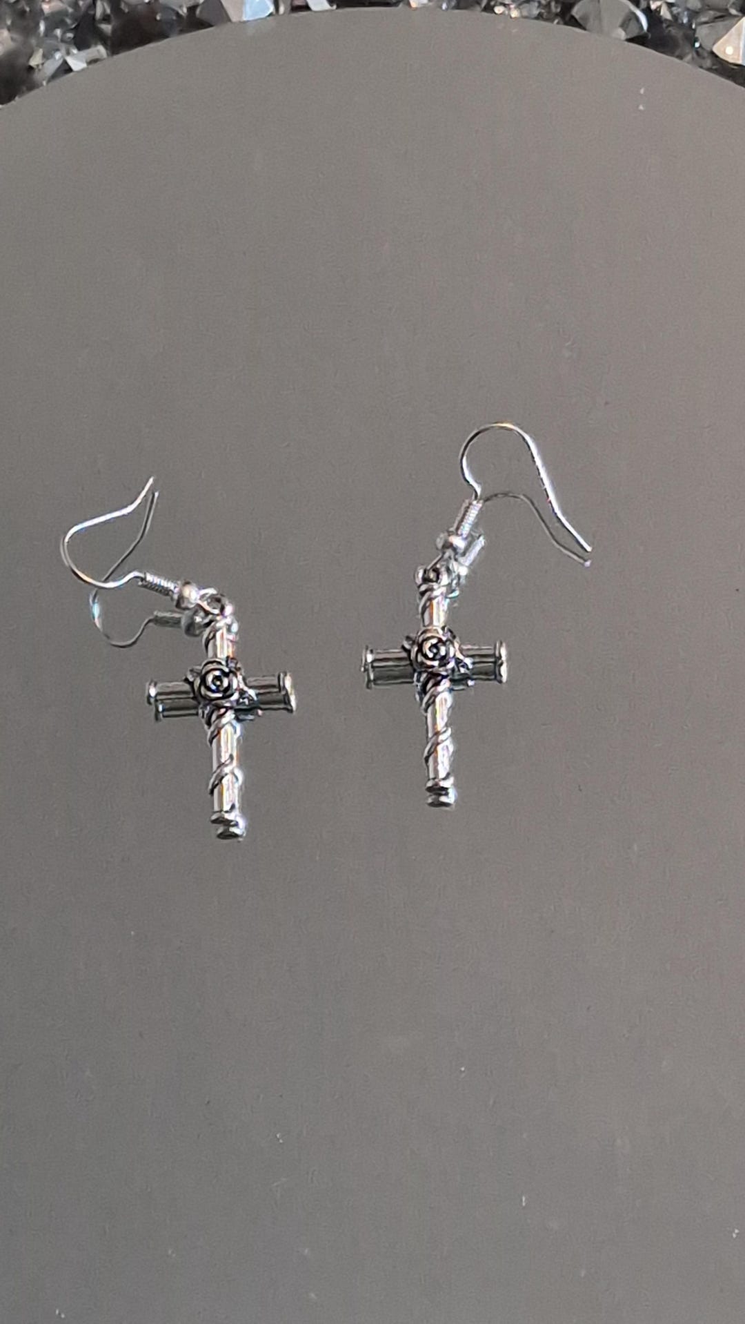 Cross Earings, Rose Wrapped Around a Cross Silver Cross Dangle Earrings ...