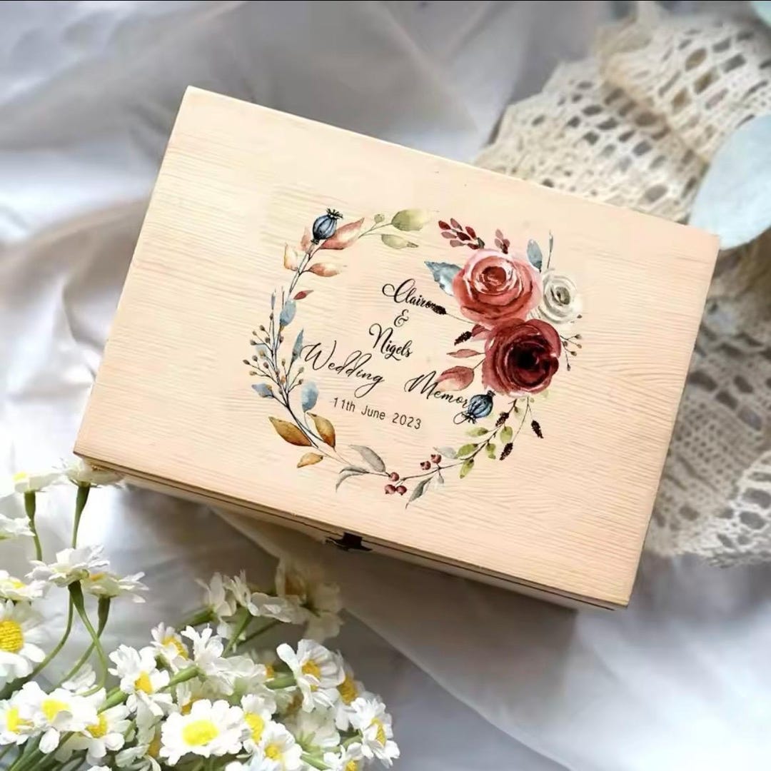 Personalised Wooden Wedding Memory Box, Engraved Heart Couple Keepsake ...