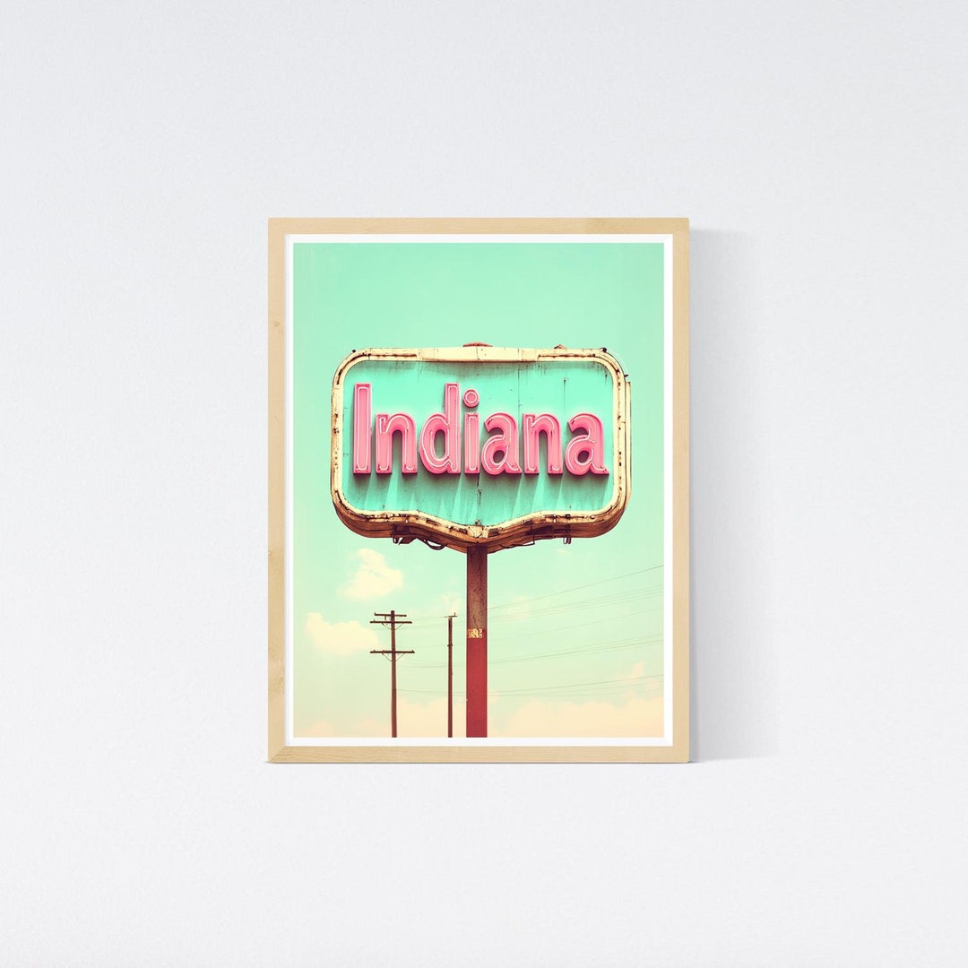 Vintage Indiana Sign Print Retro Poster Nostalgic Wall Decor - Etsy