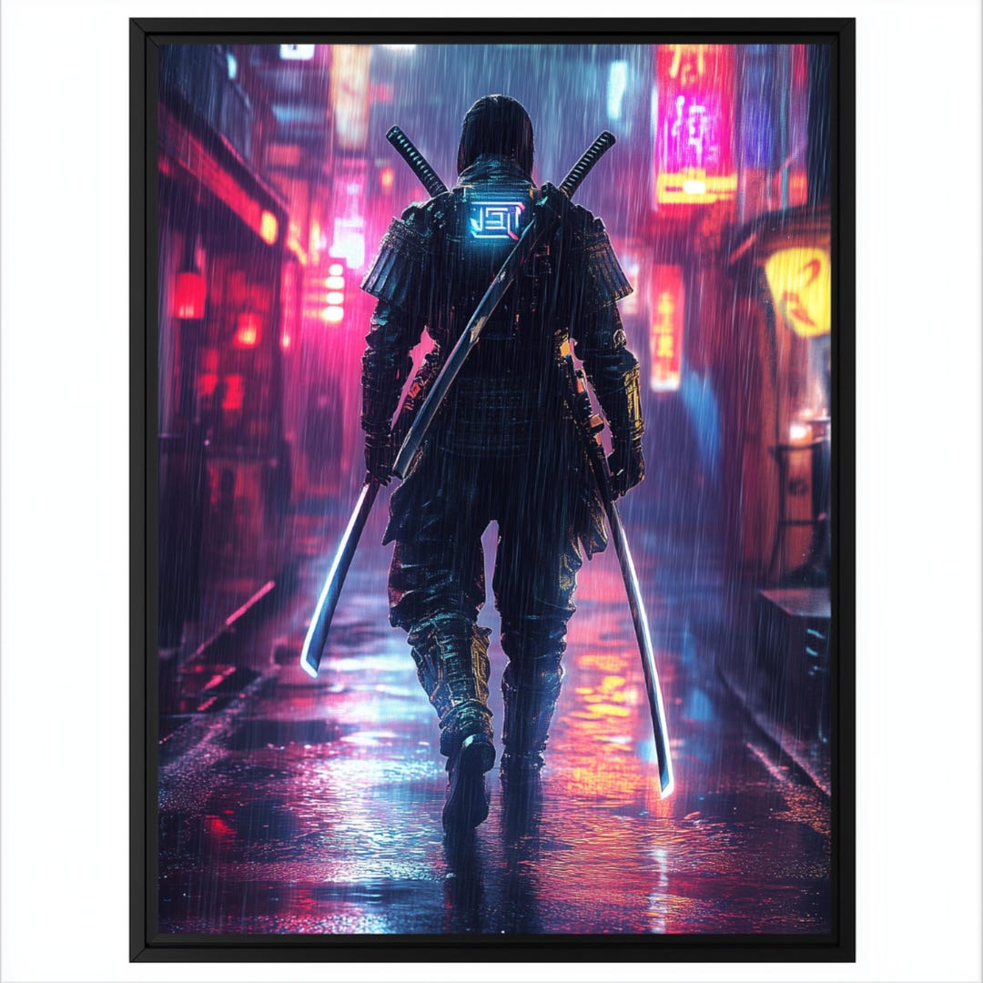 Japanese Samurai Cyberpunk Wall Art Digital Samurai Warrior Print Cyberpunk Aesthetic Samurai ...