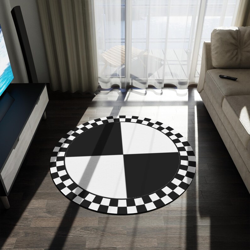 Circular Black and White Rug, Simple Design Rug, Versatile Round Mat ...