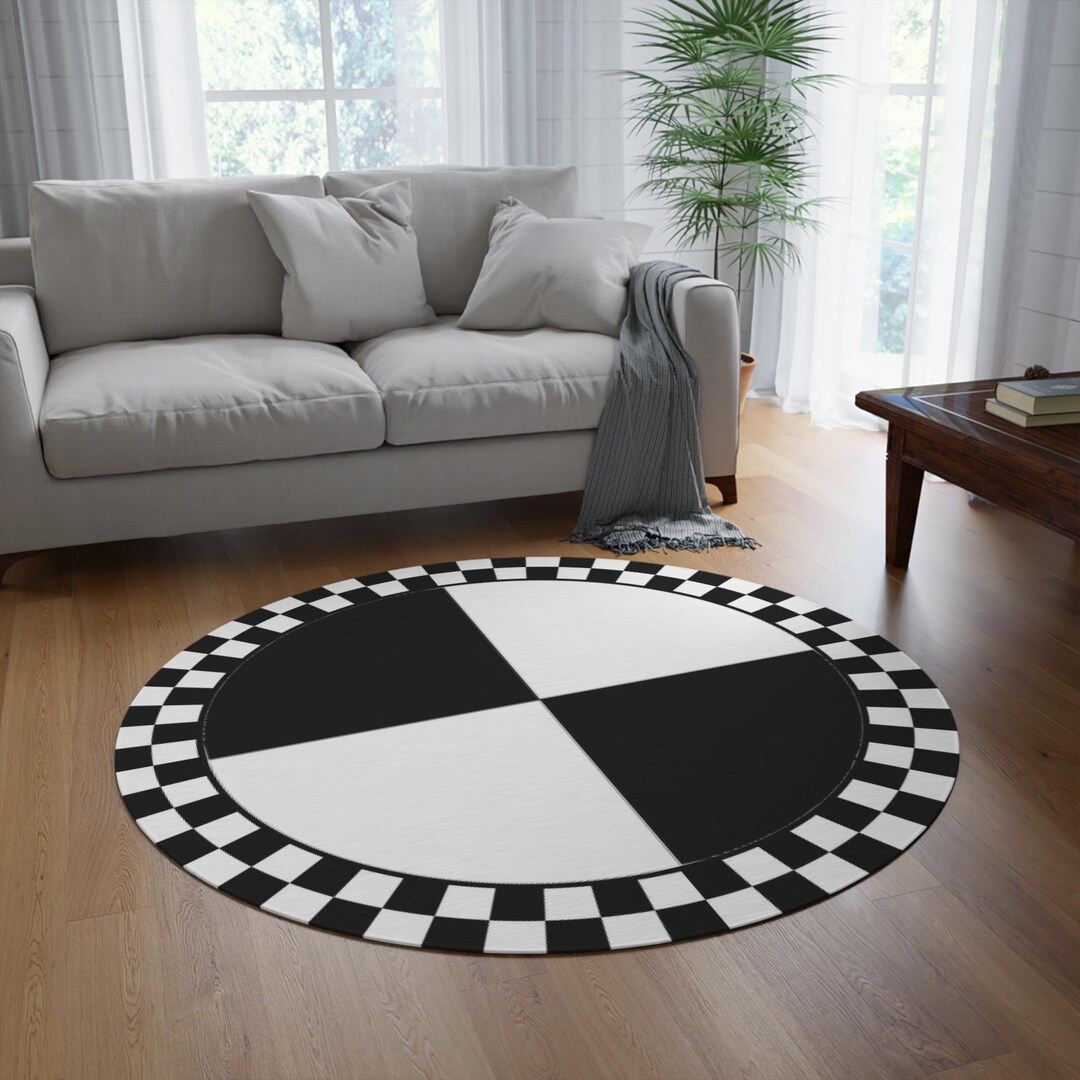 Circular Black and White Rug, Simple Design Rug, Versatile Round Mat ...