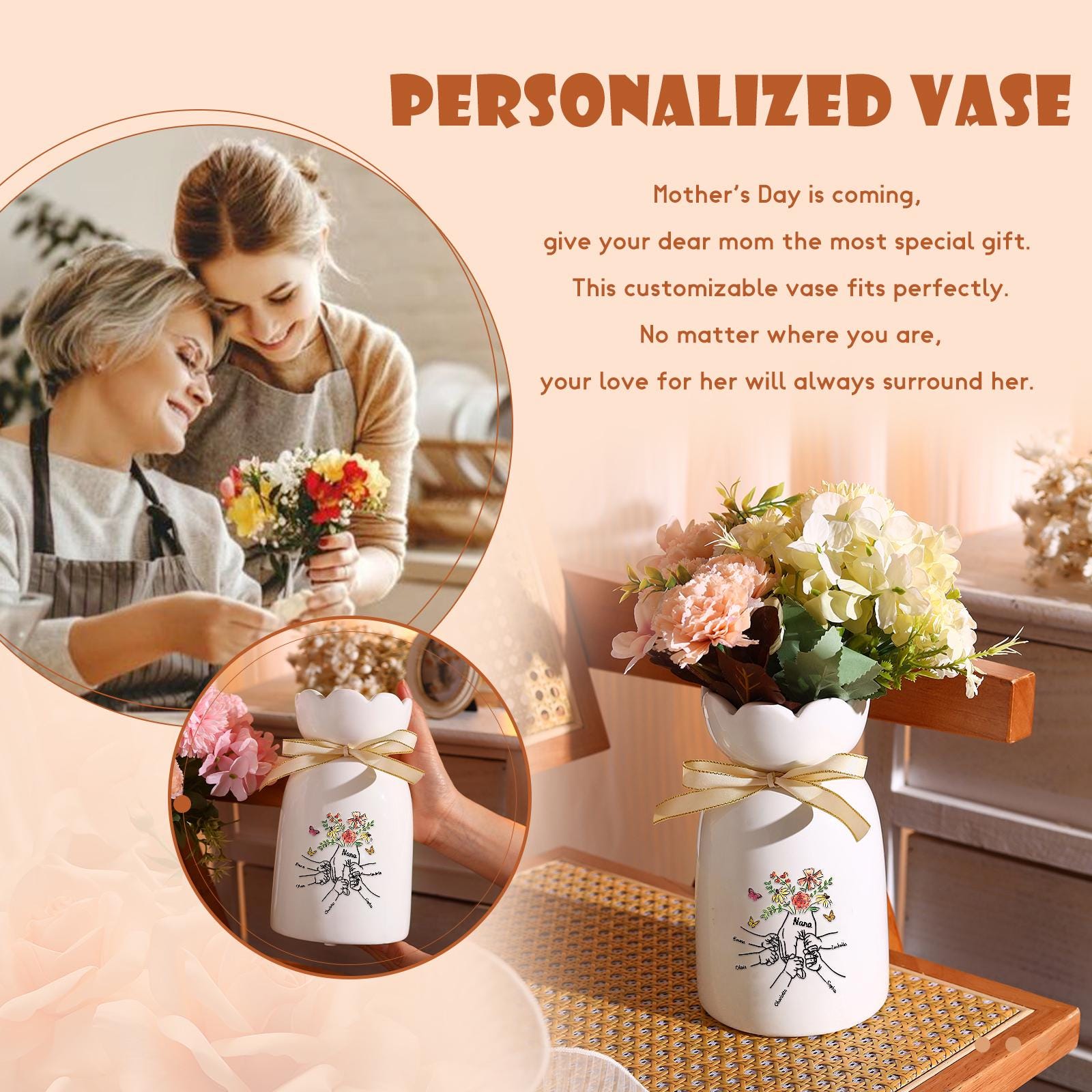 2-8 Name Flower Vase,flower Vase Gift,mothers Day Vase,custom Flower ...