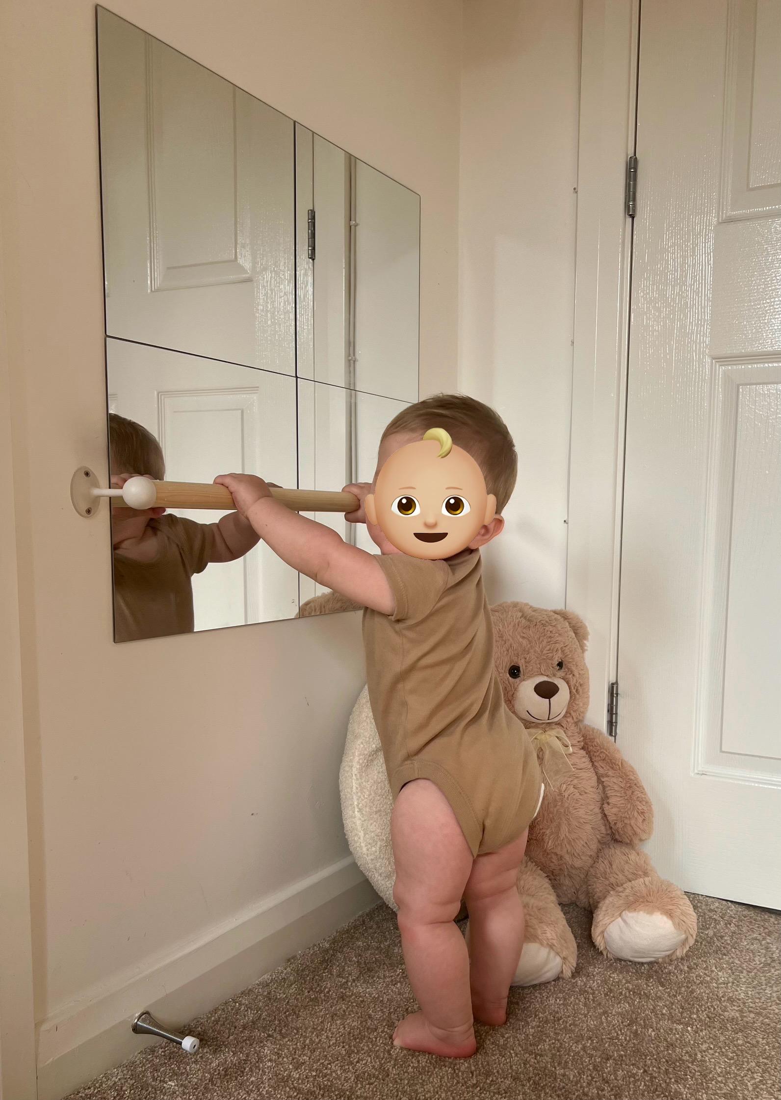 Montessori Pull up Wooden Bar With Mirrors, Baby Floor Mirror, Baby ...