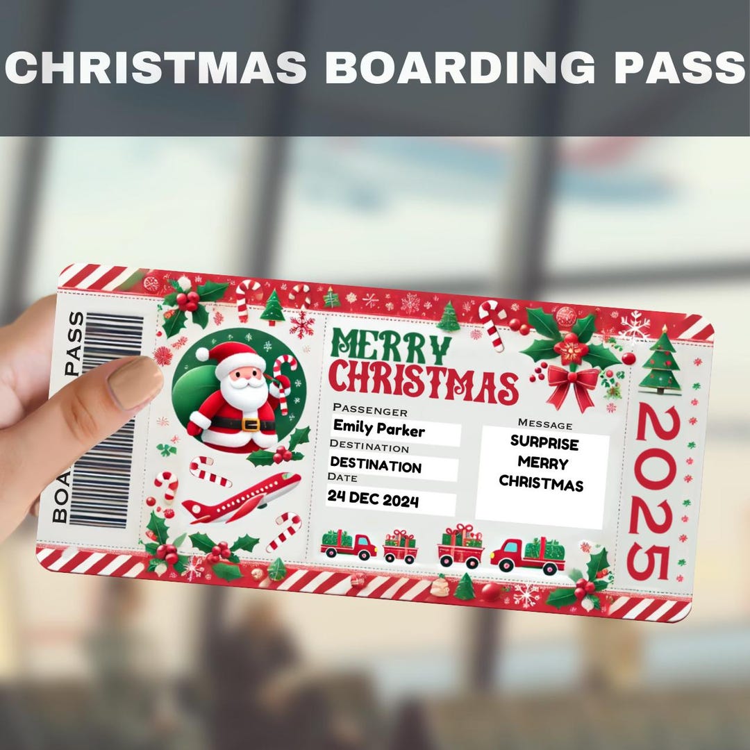 Christmas Surprise Trip Boarding Pass, Editable Plane Ticket Template ...
