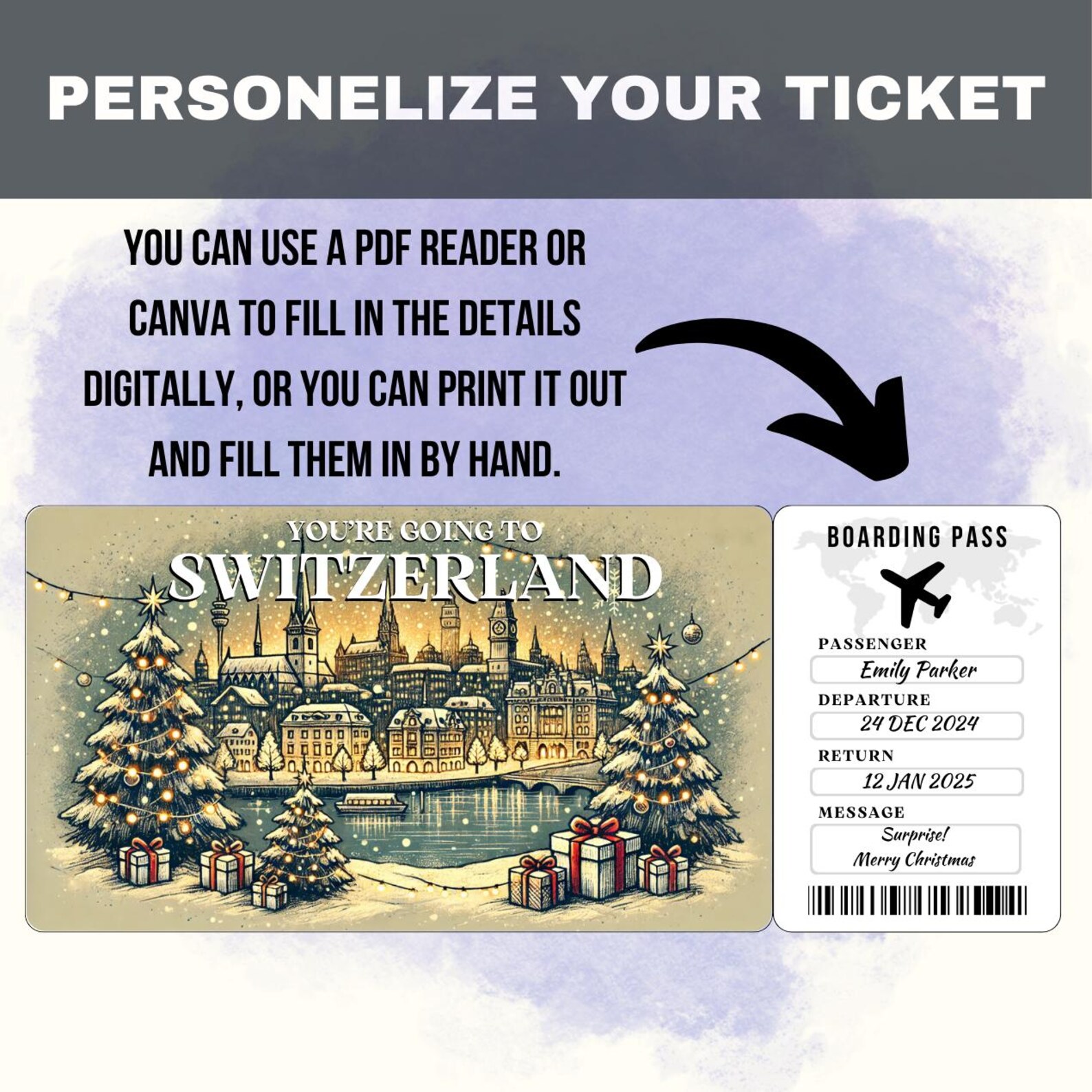 SWITZERLAND Trip Surprise Gift Ticket | You're Going to SWITZERLAND ...