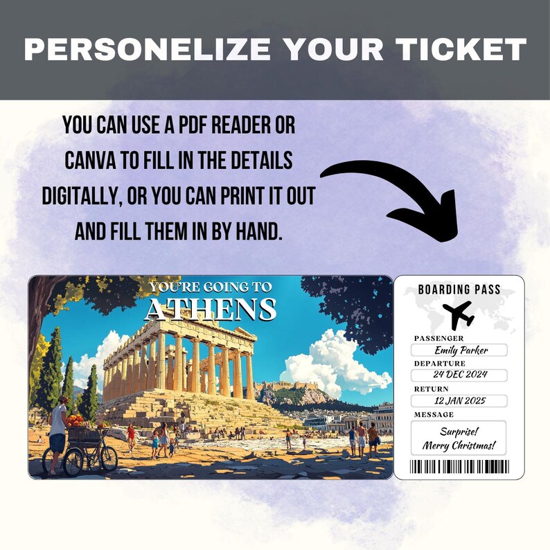 Athens Greece Trip Surprise Gift Ticket | You're Going to Athens Greece ...