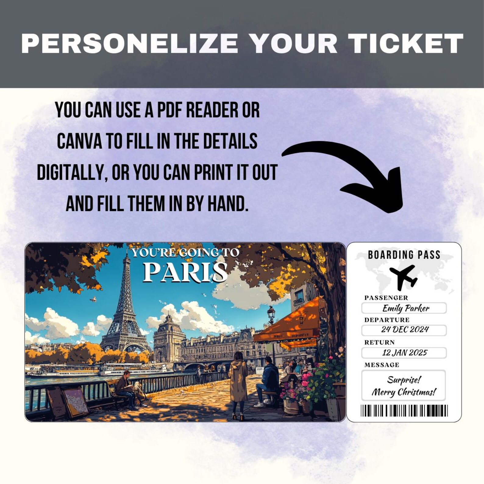 Paris, France Trip Surprise Gift Ticket | You're Going to Paris, France ...