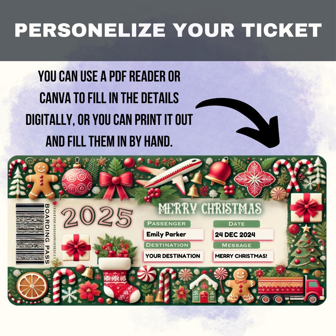 Printable Christmas Boarding Pass, Editable Holiday Trip Ticket ...