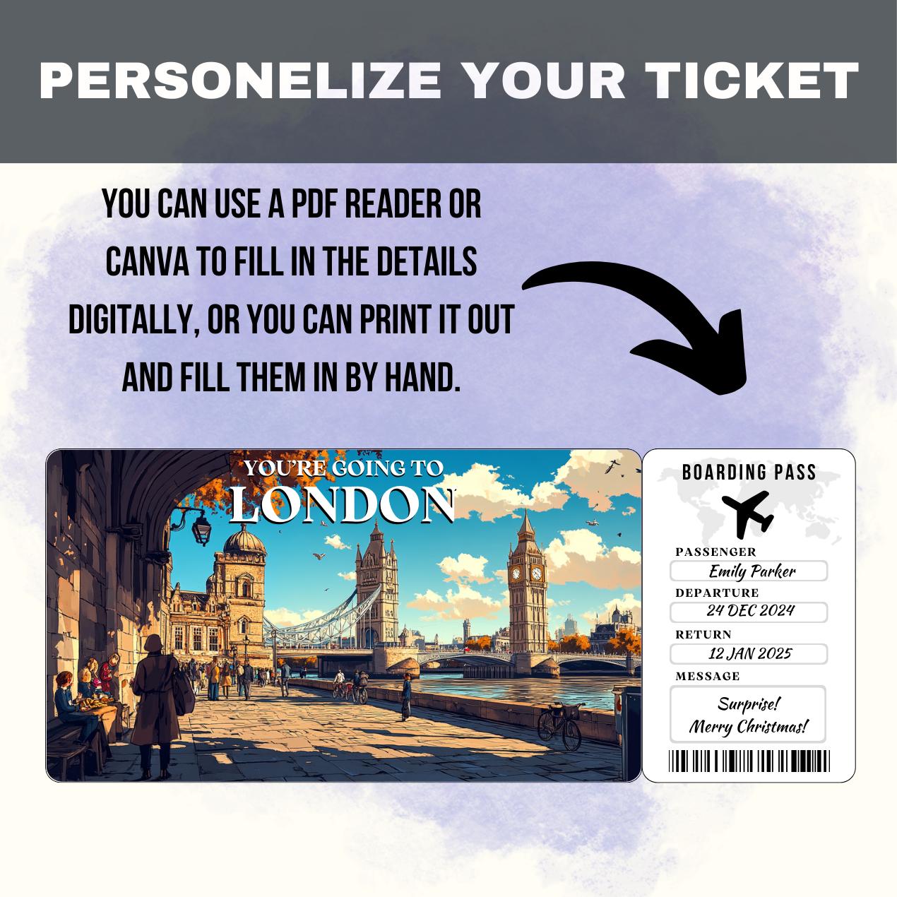 London, UK Trip Surprise Gift Ticket | You're Going to London, UK ...