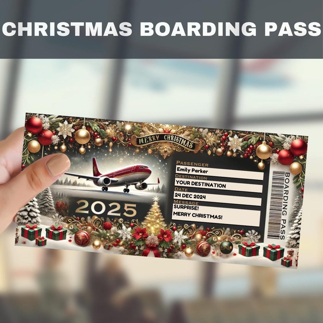 Christmas Flight Boarding Pass Template, Editable Printable Ticket for ...