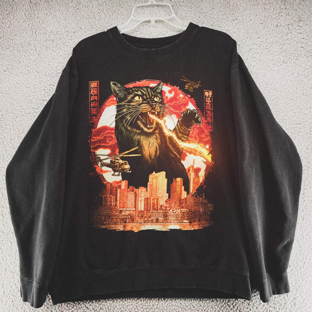 Godzilla Monster Cat Oversized Vintage T-shirt Hoodie Niche Retro ...