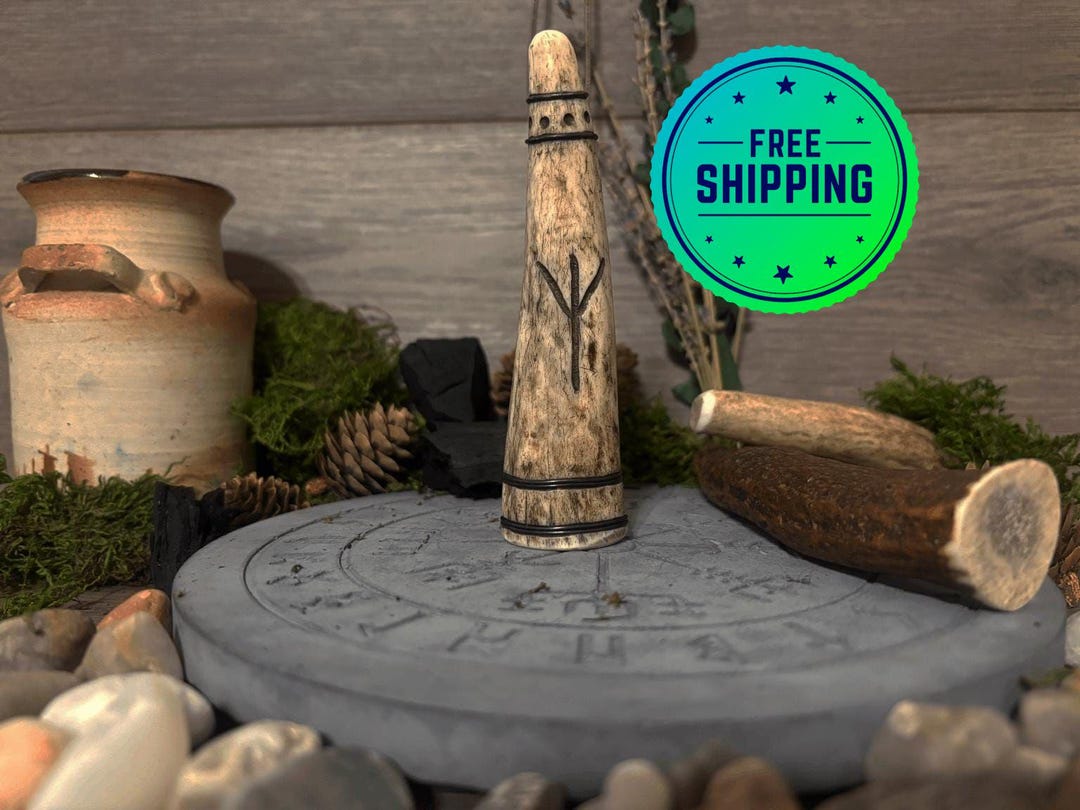 Sacred Algiz Rune Elk Antler Totem for Viking Altar - Ward off Negative ...