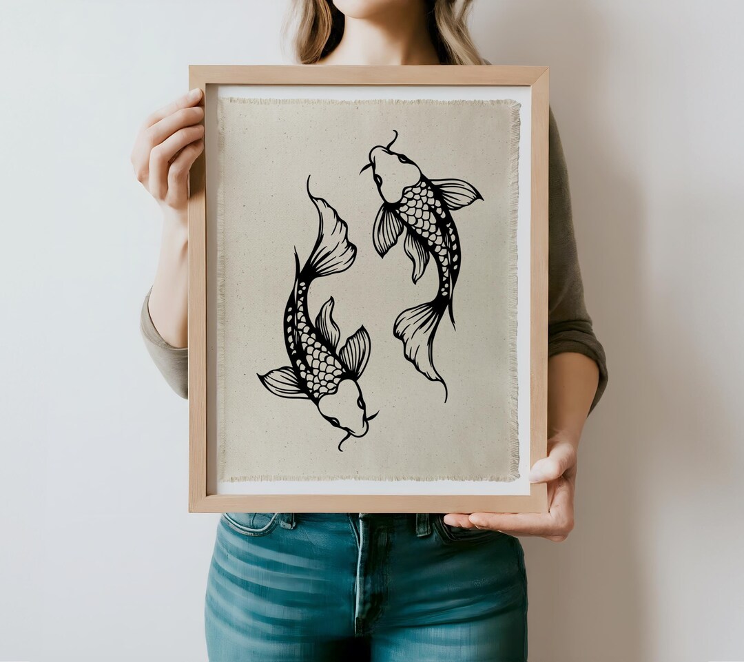 Koi Fish Canvas Wall Art, Japanese Wall Art , Vintage Canvas Decor ...