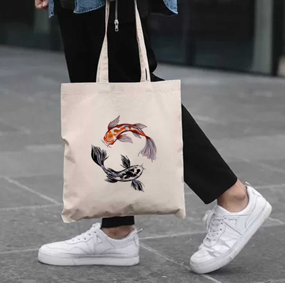 Koi Fish Bag,koi Themed Tote Bag,the Koi Fish Figured Bag,fabric Tote ...