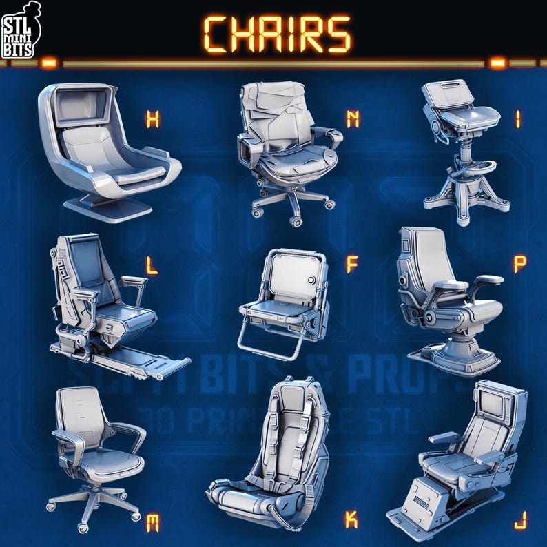 Chairs 32mm (stlminibits) Cyberpunk | Sci-fi Props | Scenery Terrain ...
