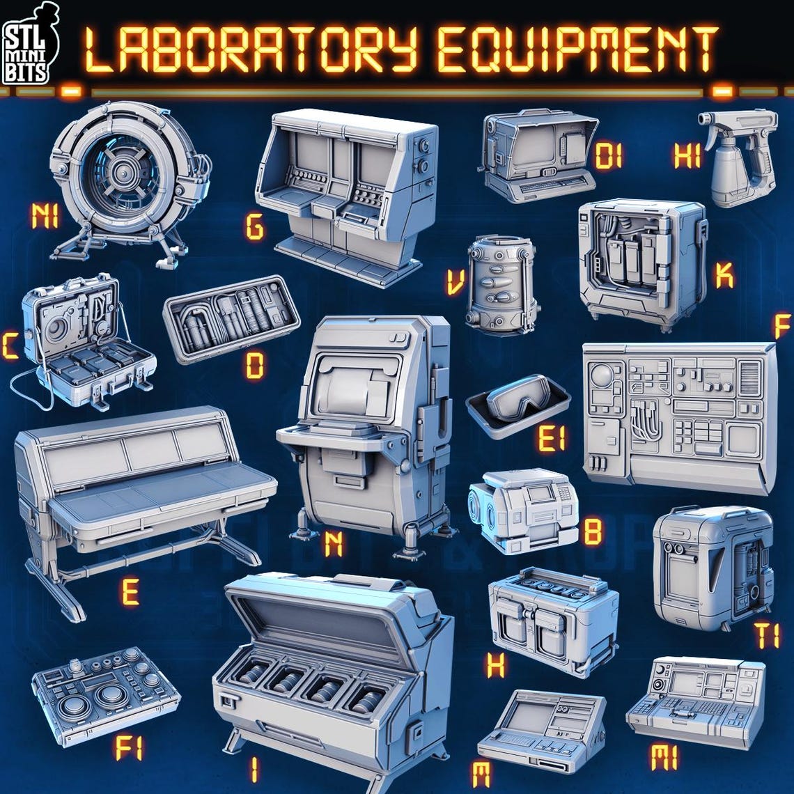 Laboratory (74 Pieces) 32mm (stlminibits) Cyberpunk | Sci-fi Props ...
