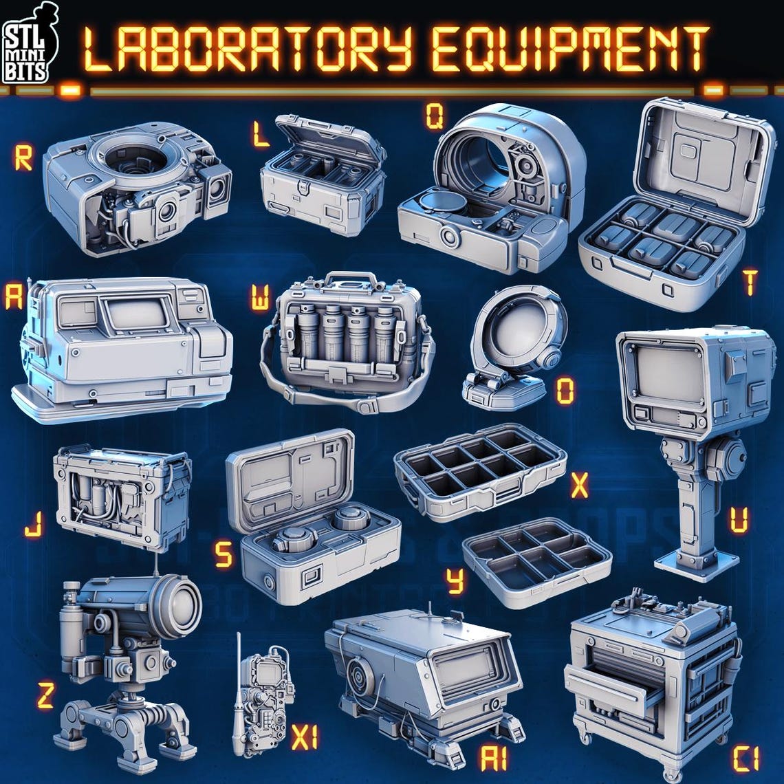 Laboratory (74 Pieces) 32mm (stlminibits) Cyberpunk | Sci-fi Props ...