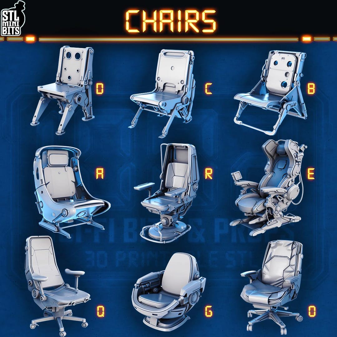 Chairs 32mm (stlminibits) Cyberpunk | Sci-fi Props | Scenery Terrain ...