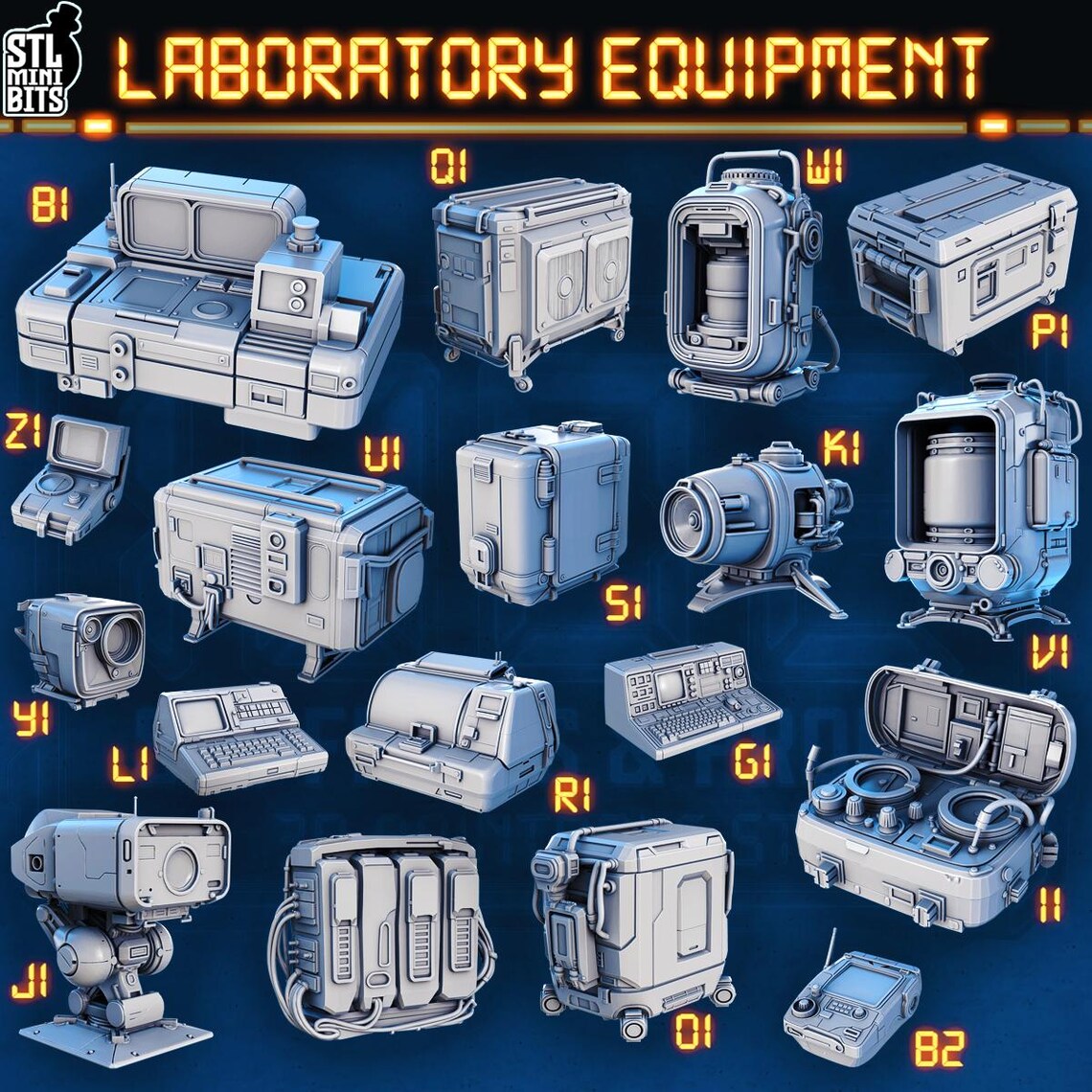 Laboratory (74 Pieces) 32mm (stlminibits) Cyberpunk | Sci-fi Props ...
