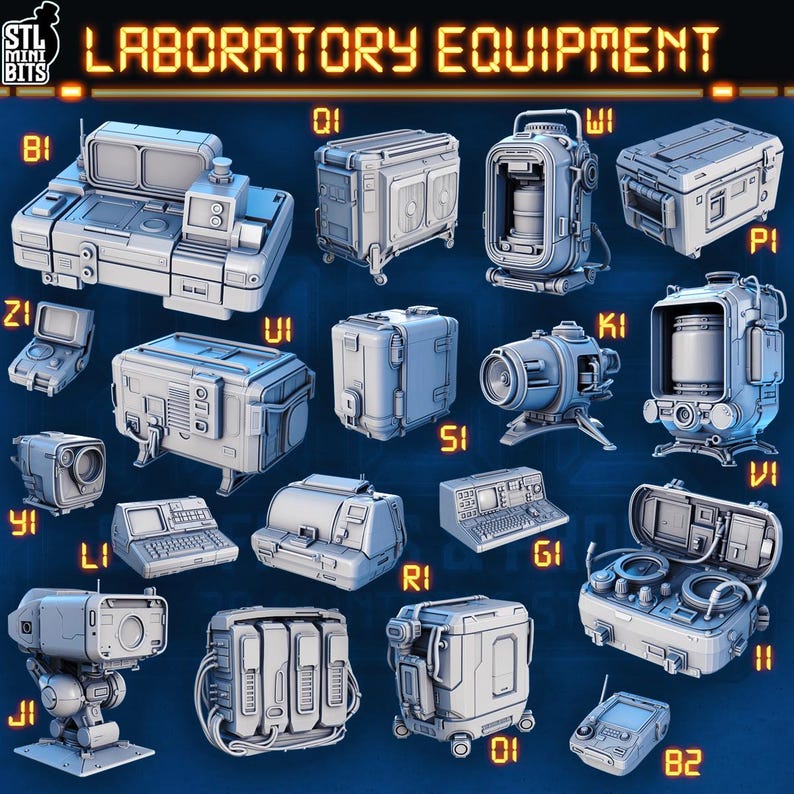 Laboratory (74 Pieces) 32mm (stlminibits) Cyberpunk | Sci-fi Props ...