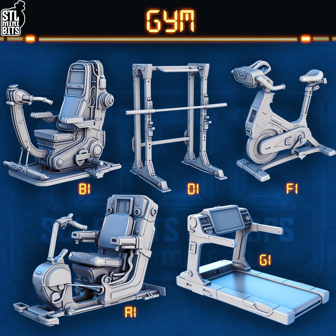 Gym Equipment (33 Pieces) 32mm (stlminibits) Cyberpunk | Sci-fi Props ...