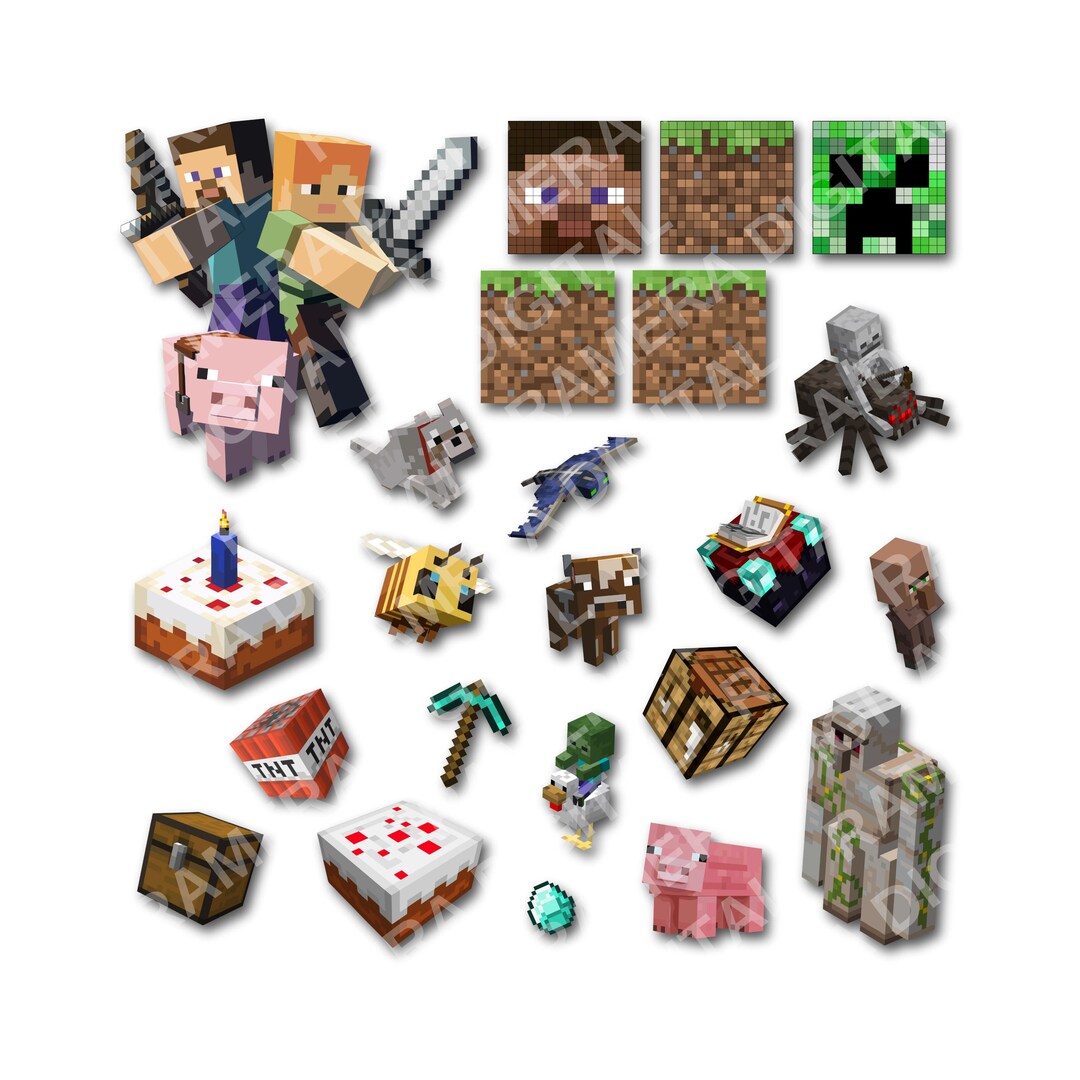 Minecraft Clipart 23 PNG Bundle, Digital Art Prints, Pixelart Style ...