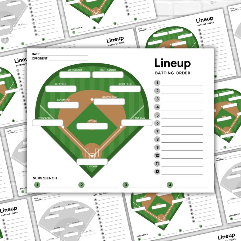 Editable Baseball Lineup,softball Lineup,baseball Chart Cards,baseball ...
