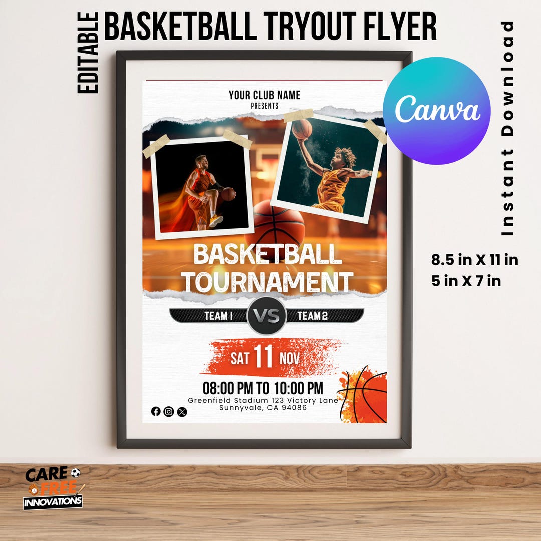 Editable Basketball Tryout Flyer, Basketball Template, Game Day Flyer ...