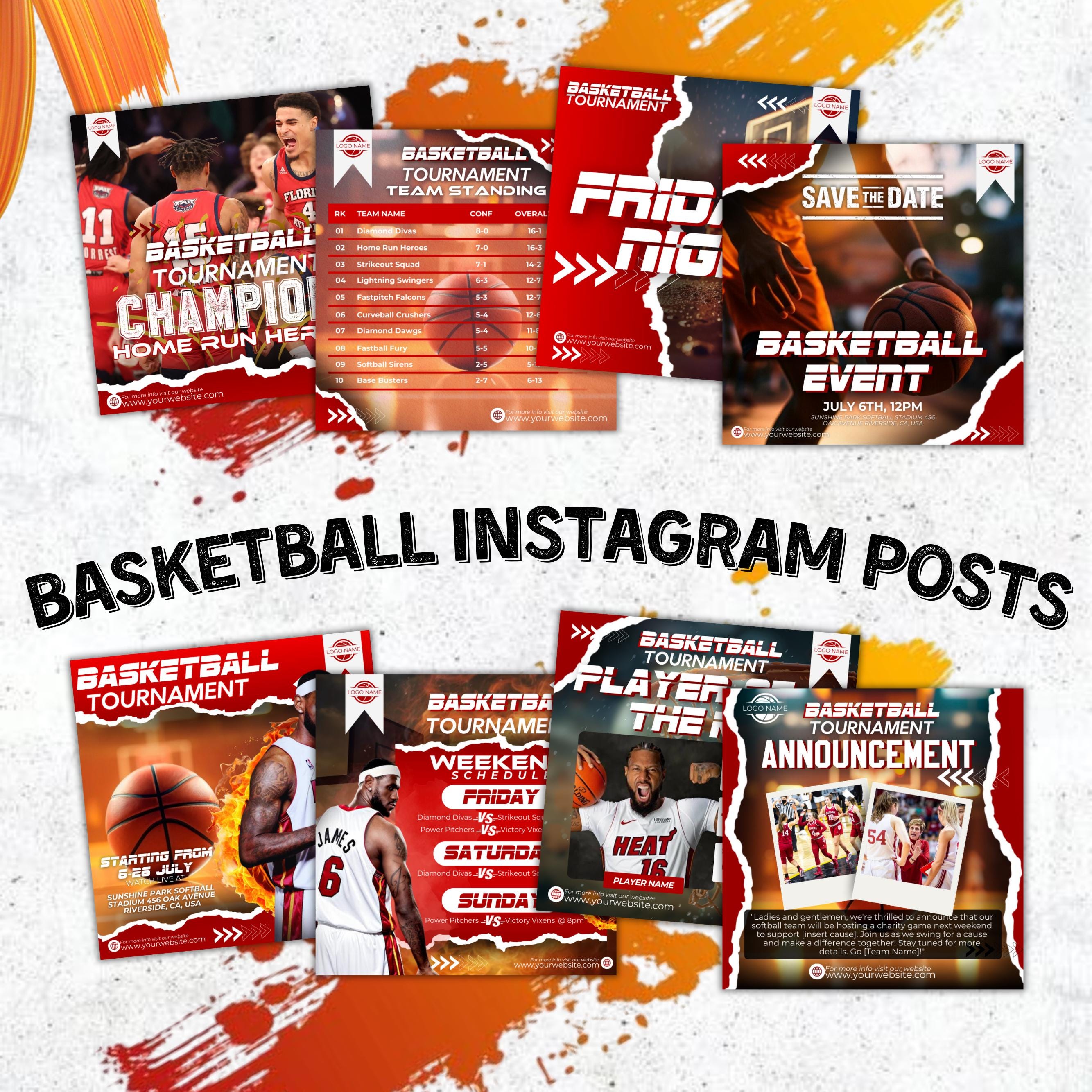 Basketball Instagram Posts Bundle, 20 Canva Basketball Templates ...