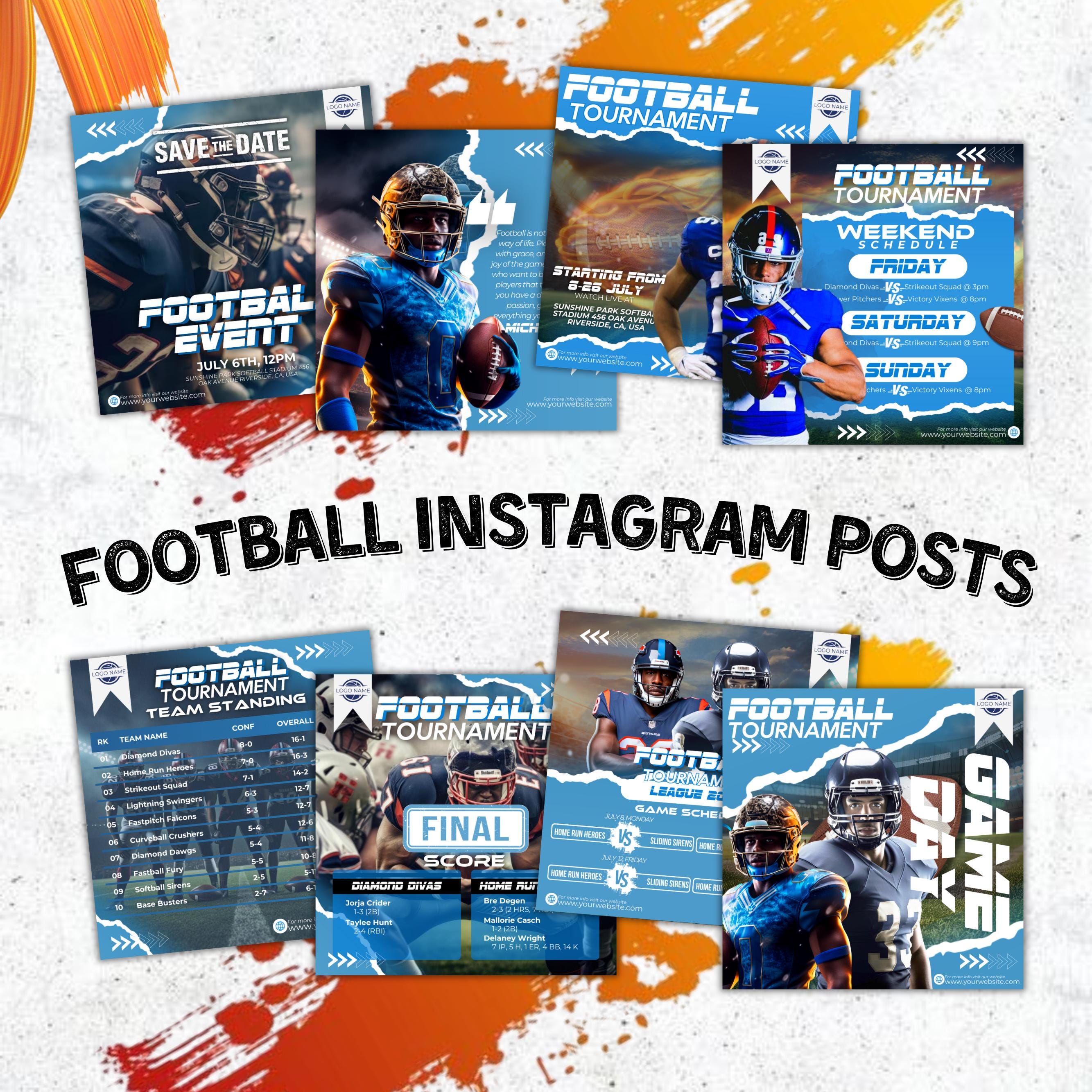 Football Instagram Post Template, Football Schedule Template, Football ...