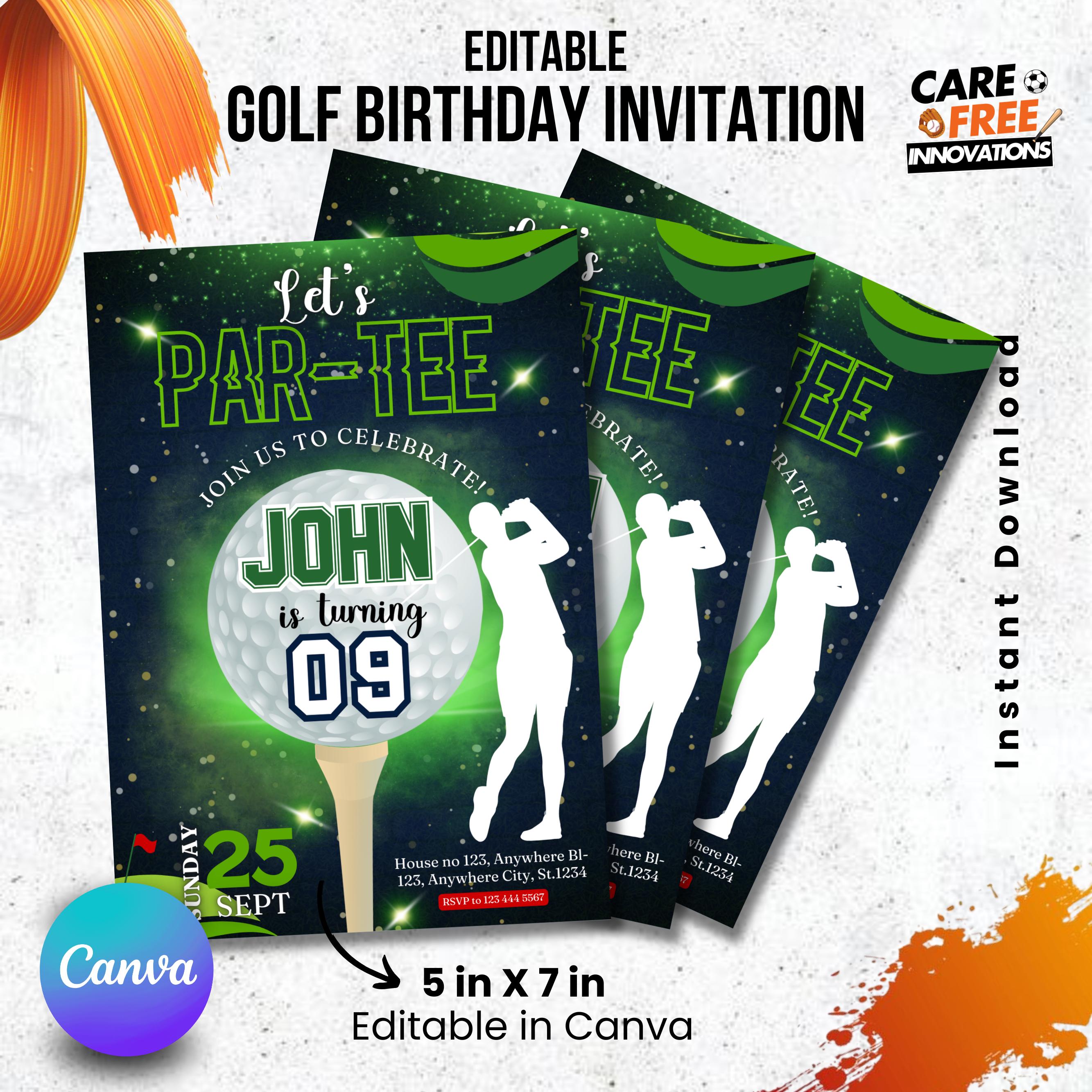 Editable Golf Birthday Invitation Let's Par Tee Sports Birthday Invite ...