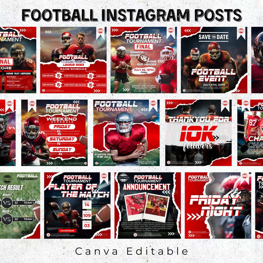 Football Instagram Post Template, Football Schedule Template, Football ...