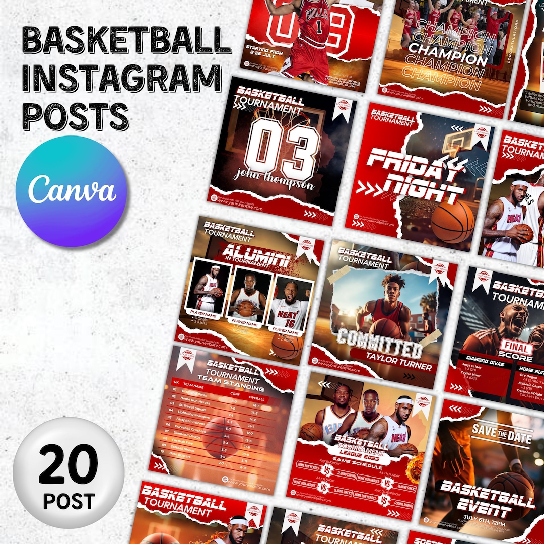 Basketball Instagram Posts Bundle, 20 Canva Basketball Templates ...
