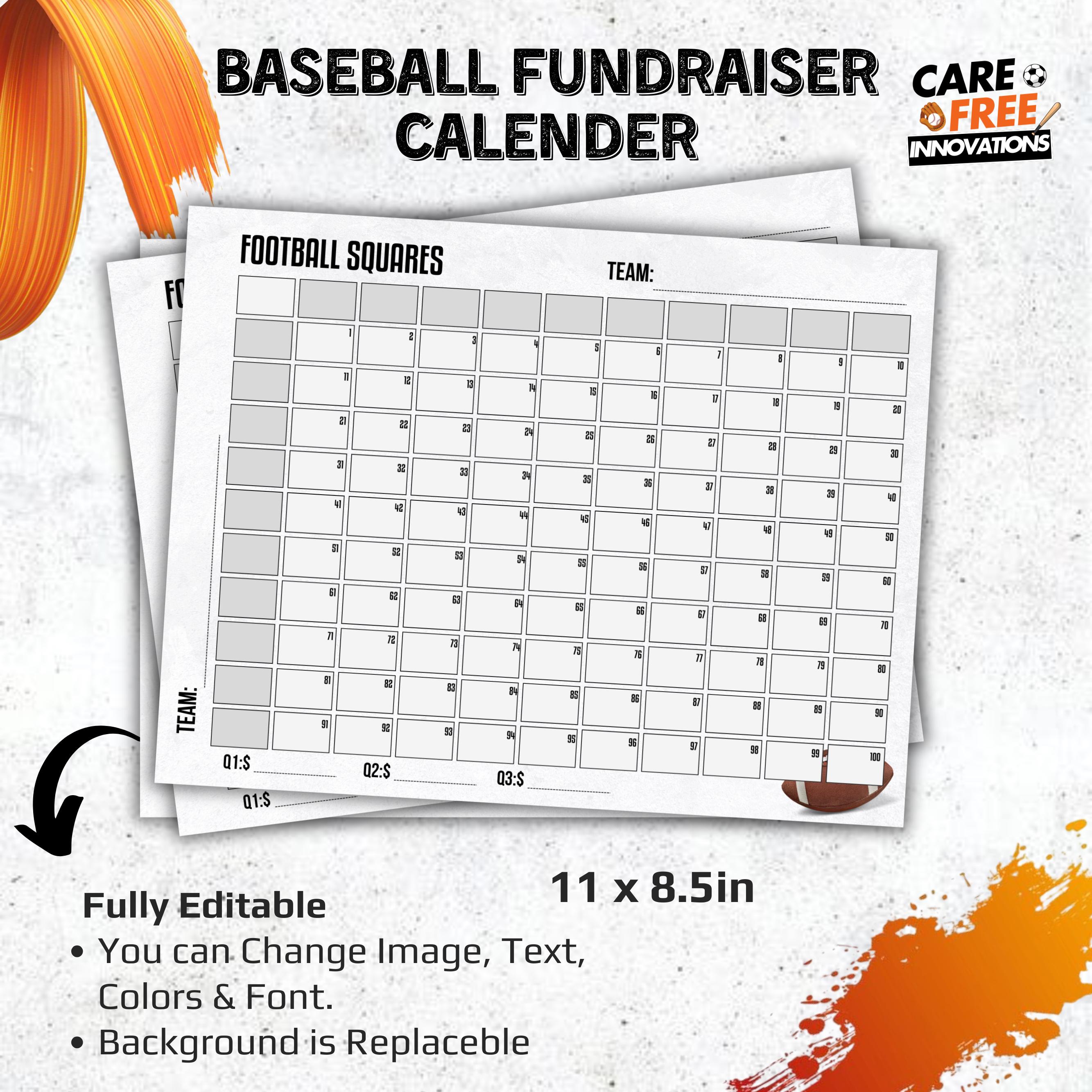 Football Squares Template, 100 Football Squares, Football Fundraiser ...